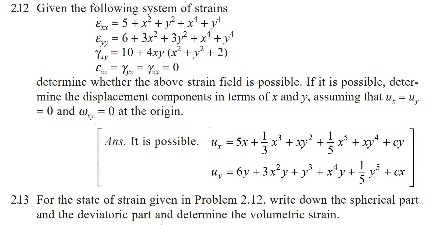 Solved + 2.12 Given the following system of strains Exr = 5 | Chegg.com