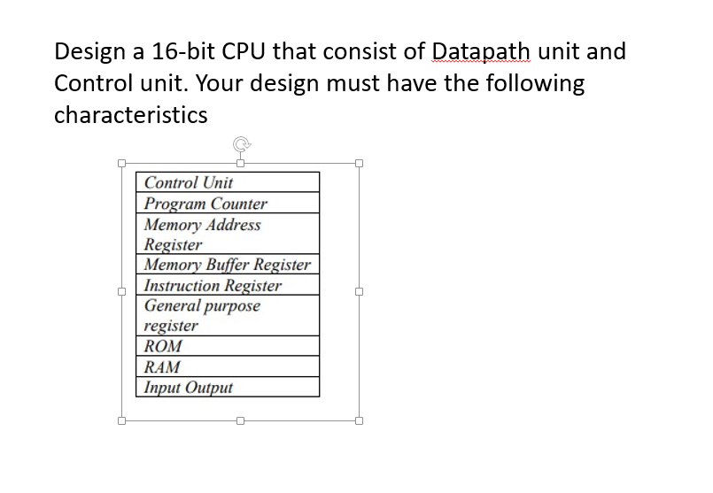 Solved Design a 16-bit CPU that consist of Datapath unit and | Chegg.com
