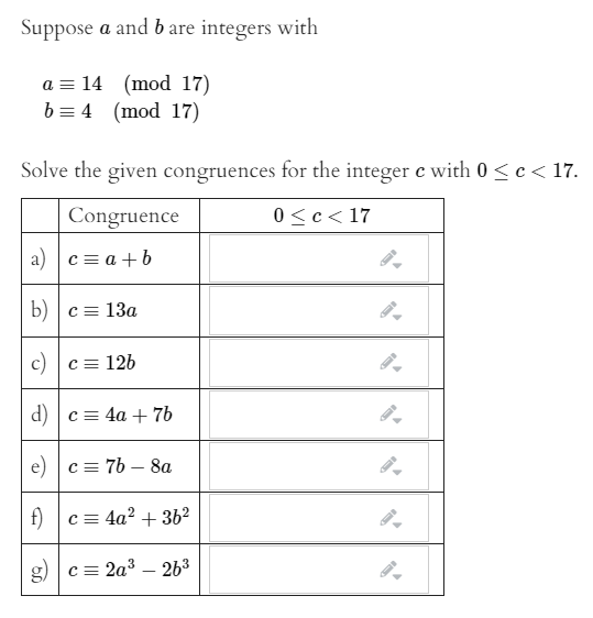 Solved Suppose a and b are integers with a = 14 (mod 17) b = | Chegg.com