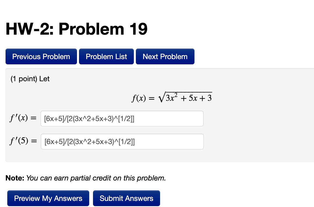 Solved 1 Point Let F X 3x2 5x 3 F′ X F′ 5 Note You Can