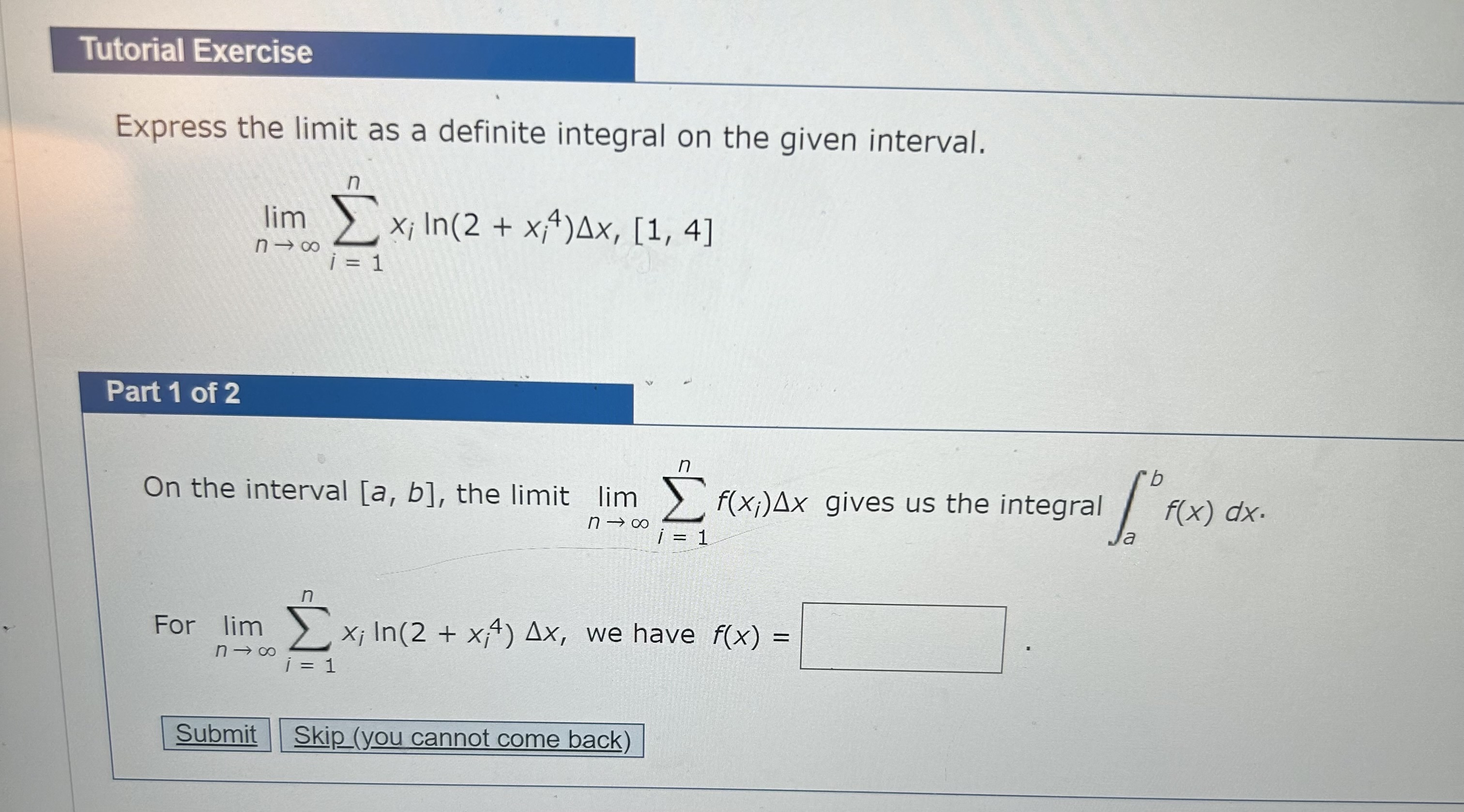 Solved Express the limit as a definite integral on the given | Chegg.com