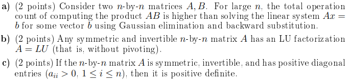 Solved a) (2 points) Consider two \\( n \\)-by- \\( n \\) | Chegg.com
