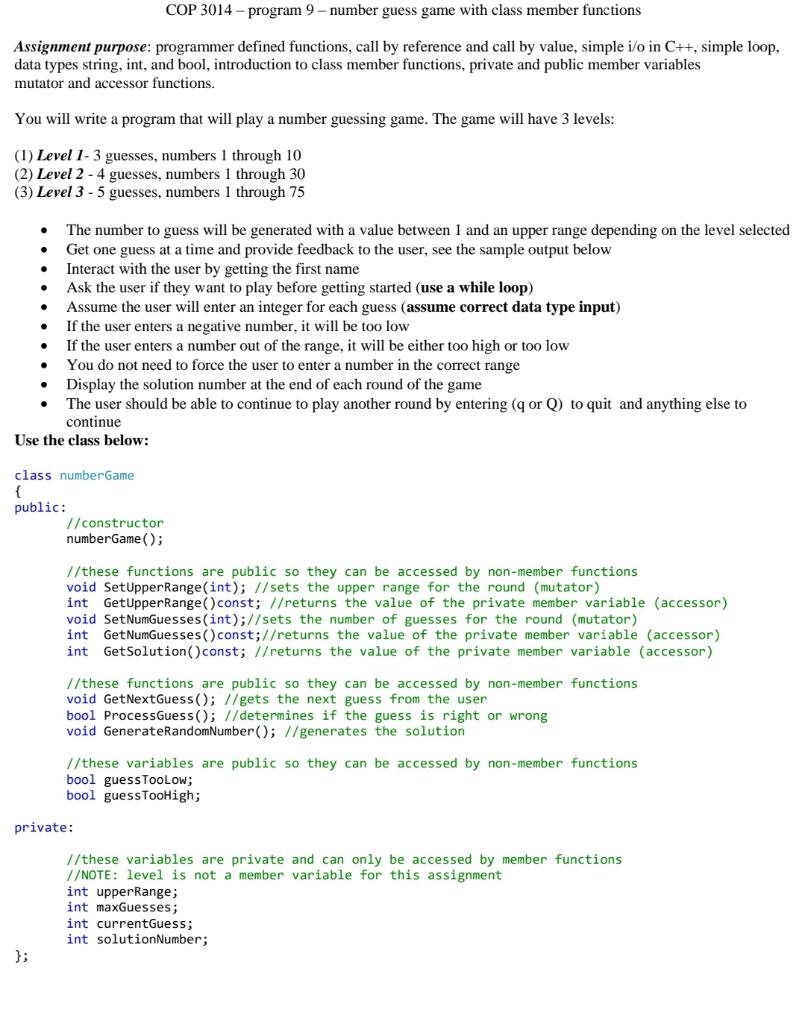 Solved COP 3014 - program 9-number guess game with class | Chegg.com