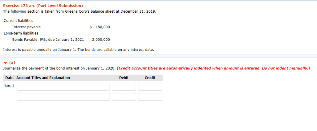 Solved Exercise 173 a-c (Part Level Submission) The | Chegg.com