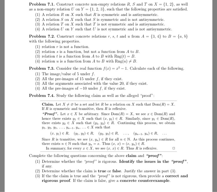 Solved Problem 7.1. Construct concrete non-empty relations | Chegg.com