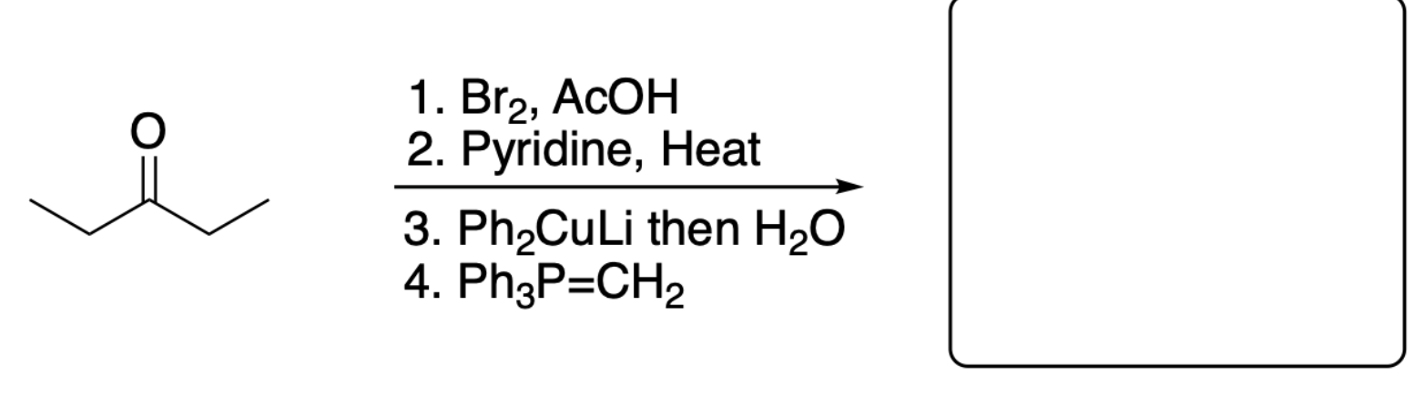Solved O 1. Br2, ACOH 2. Pyridine, Heat 3. Ph2Culi then H20 | Chegg.com