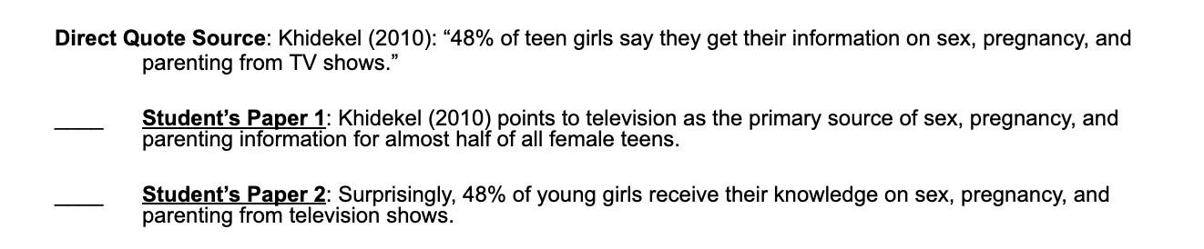 A. Not plagiarism B. Word plagiarism C. Idea | Chegg.com