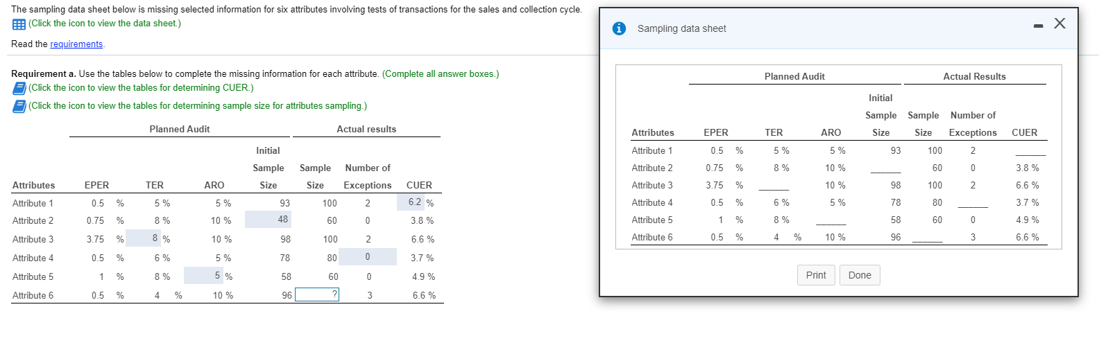 Solved The sampling data sheet below is missing selected | Chegg.com
