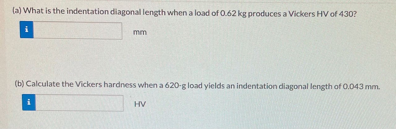 Solved (a) What is the indentation diagonal length when a | Chegg.com