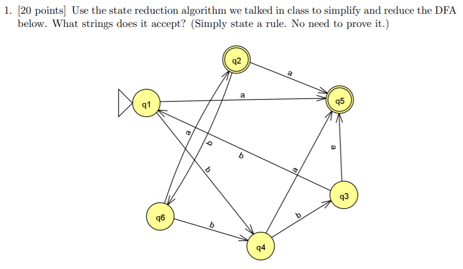 Solved 1. [20 points] Use the state reduction algorithm we | Chegg.com