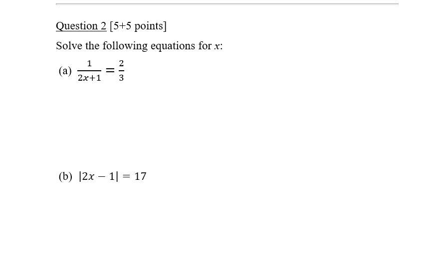 Solved Question 2 (5+5 points) Solve the following equations | Chegg.com