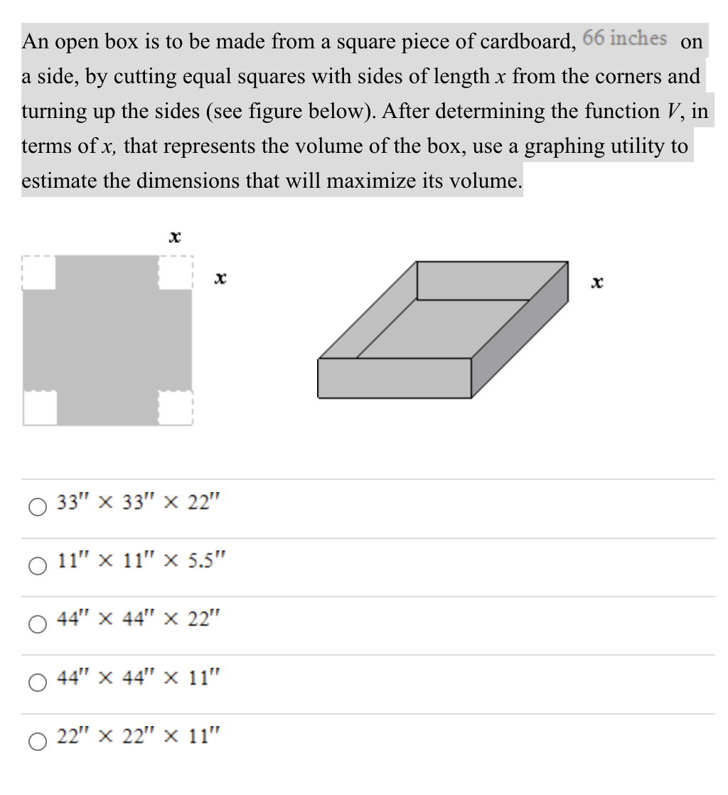 Solved An open box is to be made from a square piece of | Chegg.com