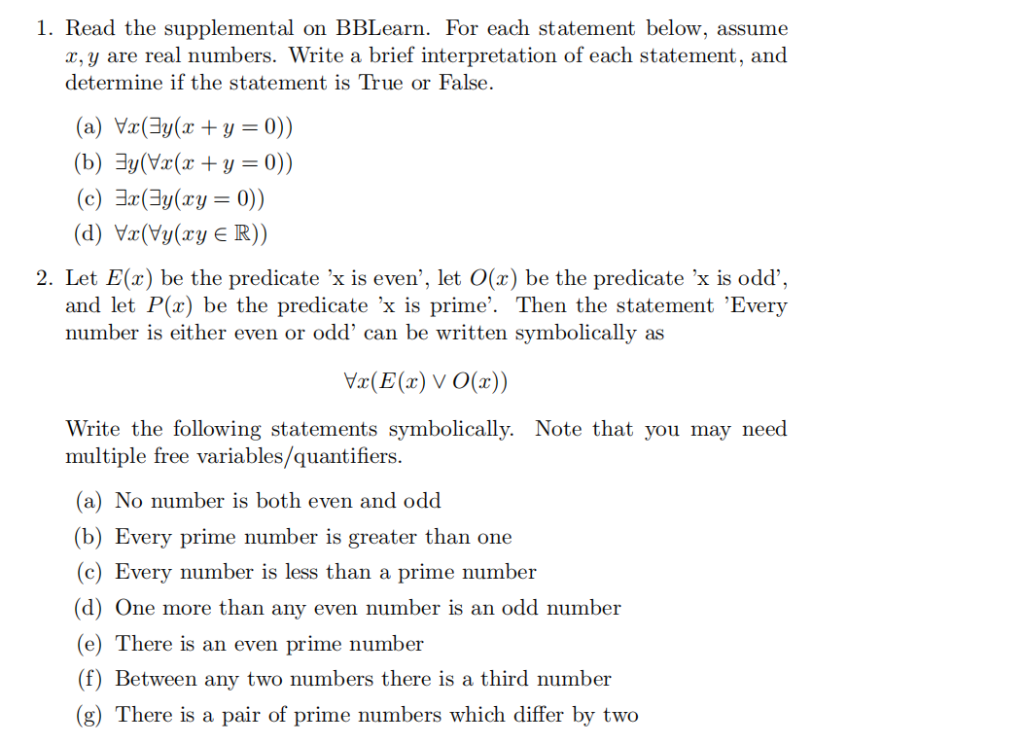 Solved 1. Read the supplemental on BBLearn. For each | Chegg.com