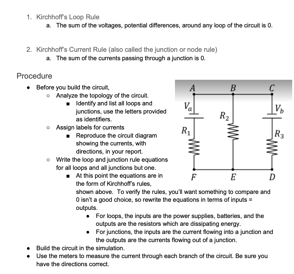 Solved 1. Kirchhoff's Loop Rule a. The sum of the voltages, | Chegg.com