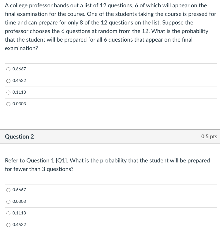 Solved A college professor hands out a list of 12 questions, | Chegg.com