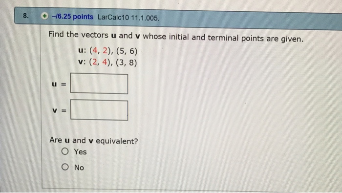 Solved Find the vectors u and v whose initial and terminal | Chegg.com