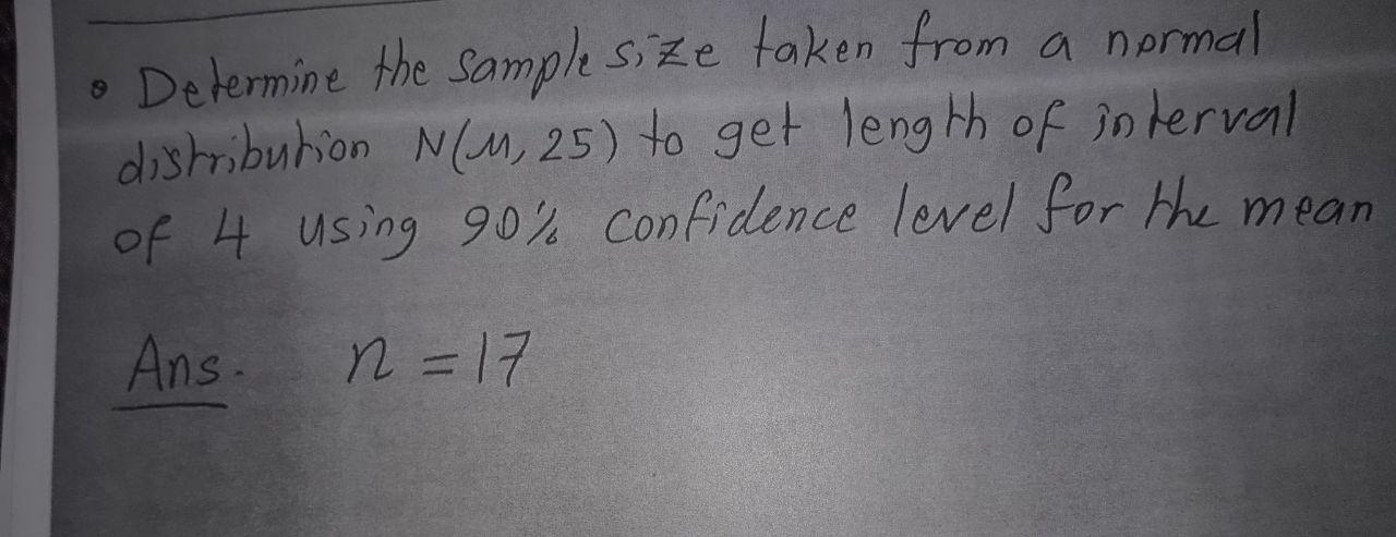 Solved Determine the sample size taken from a normal | Chegg.com
