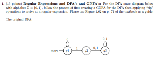 Solved 1. (15 points) Regular Expressions and DFA's and | Chegg.com
