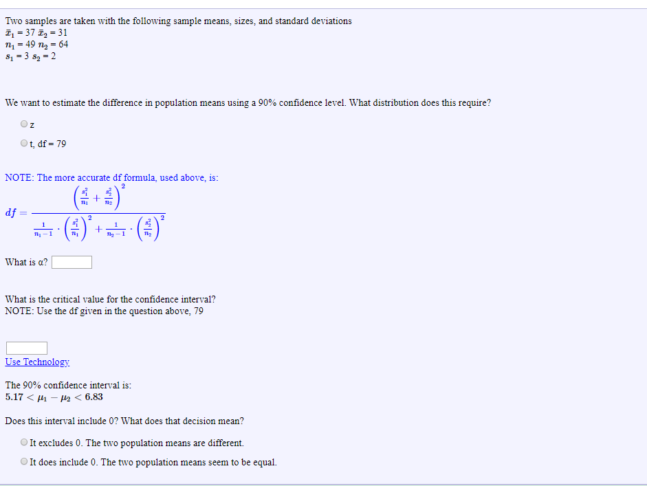 Solved Two samples are taken with the following sample | Chegg.com