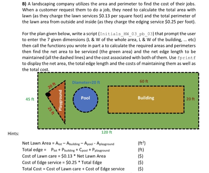 Solved B) A landscaping company utilizes the area and | Chegg.com