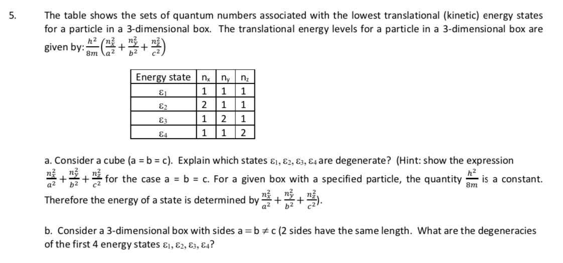 Solved 5. The table shows the sets of quantum numbers | Chegg.com