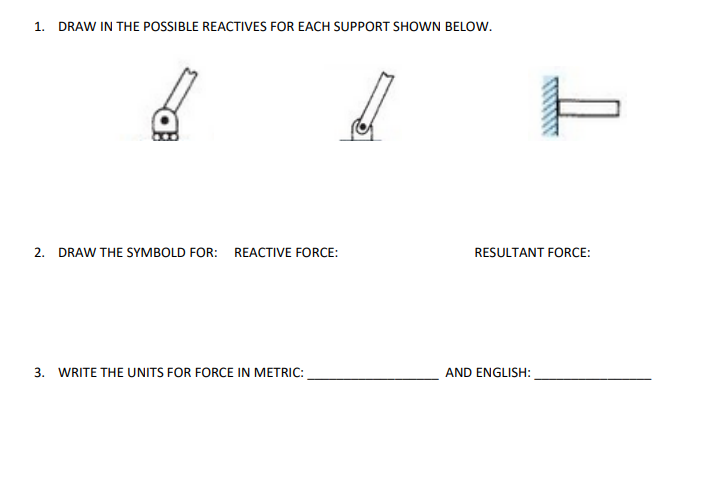 Solved 1. DRAW IN THE POSSIBLE REACTIVES FOR EACH SUPPORT | Chegg.com