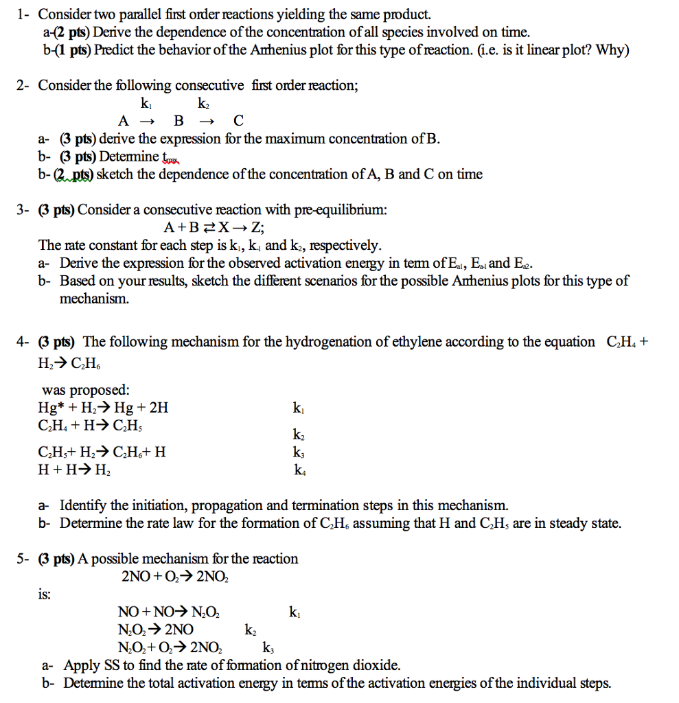 1- Consider two parallel first order reactions | Chegg.com