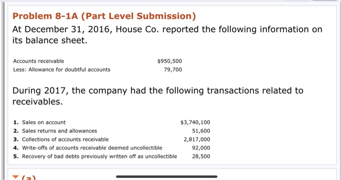 Solved Problem 8-1A (Part Level Submission) At December 31, | Chegg.com