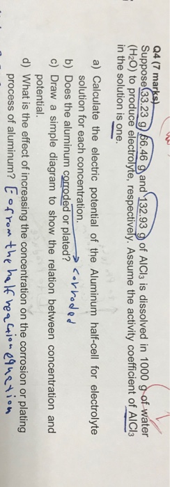 Solved Q4 (7 marks Suppose(33.23 q 66.46 and 132.93 of AlCla | Chegg.com