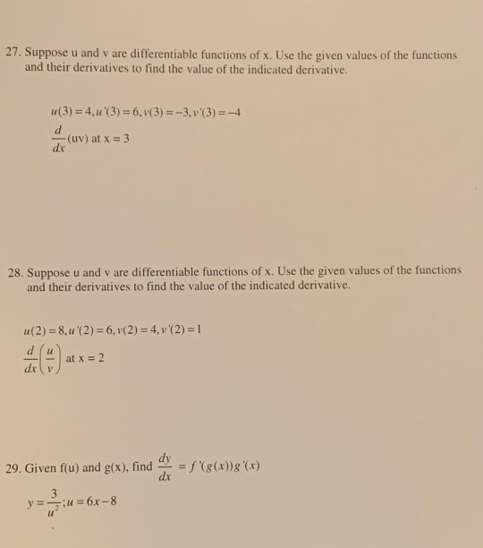 Solved 27. Suppose u and v are differentiable functions of | Chegg.com
