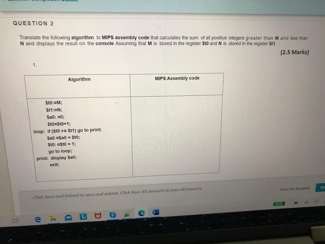 Solved QUESTION 2 Translate the following algorithm to MIPS | Chegg.com