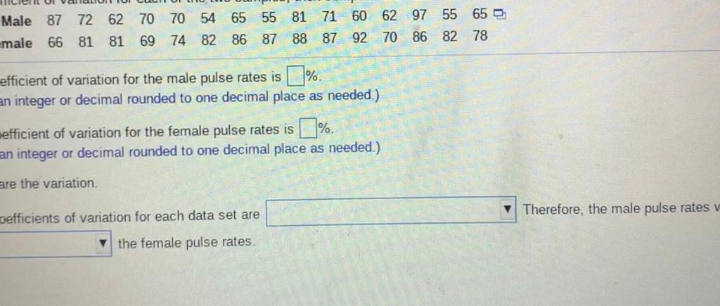 Solved Male 87 72 62 70 70 54 65 55 81 71 60 62 97 55 65 | Chegg.com