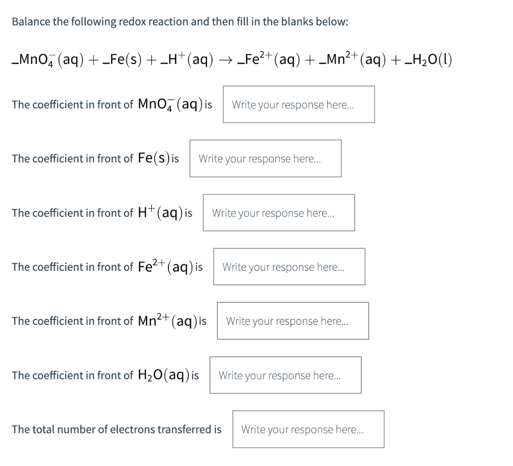 Solved Balance the following redox reaction and then fill in | Chegg.com