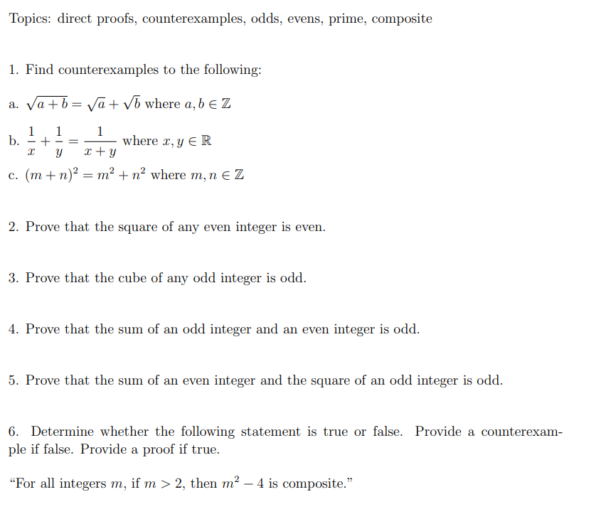 Solved Topics: direct proofs, counterexamples, odds, evens, | Chegg.com