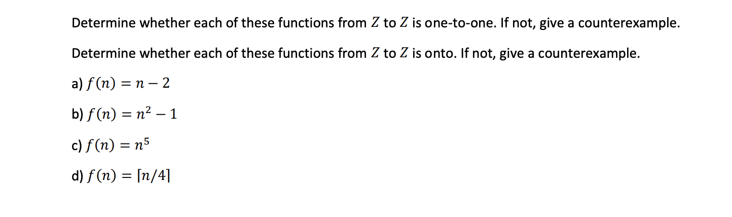 Solved Determine whether each of these functions from Z to Z | Chegg.com