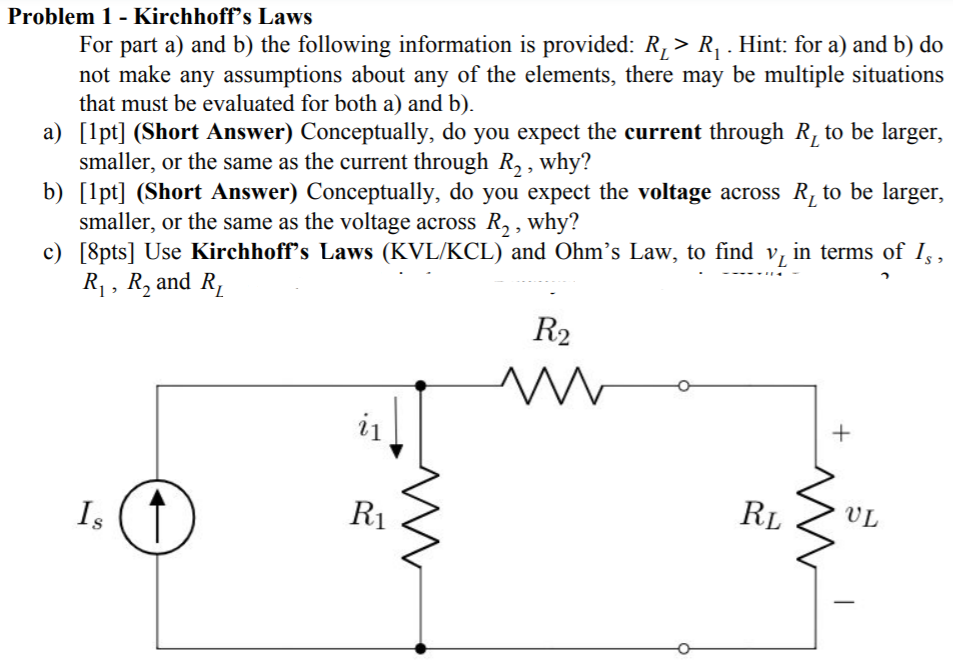 Solved Problem 1 - Kirchhoff's Laws For part a) and b) the | Chegg.com