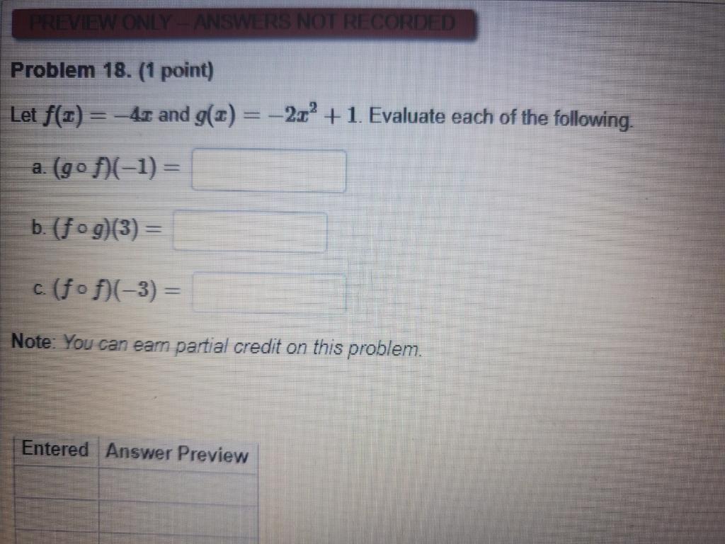 Solved PREVIEW ONLY ANSWERS NOT RECORDED Problem 18. (1 | Chegg.com
