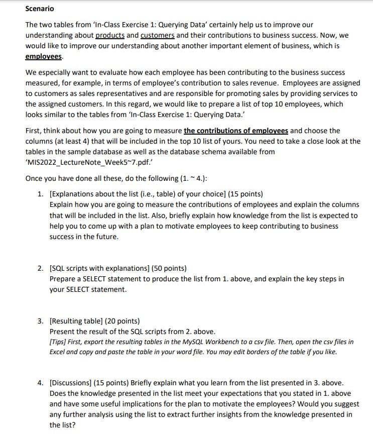 Scenario The two tables from 'In-Class Exercise 1: | Chegg.com
