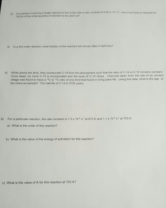 Solved Kinetics Worksheet 2 1) A reaction is first order | Chegg.com