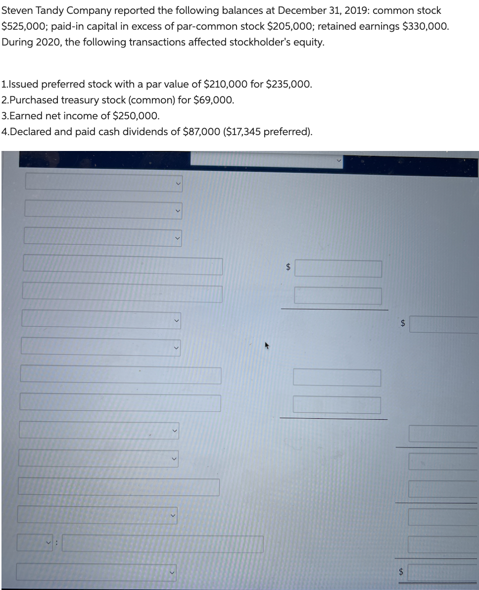 Solved Steven Tandy Company reported the following balances | Chegg.com