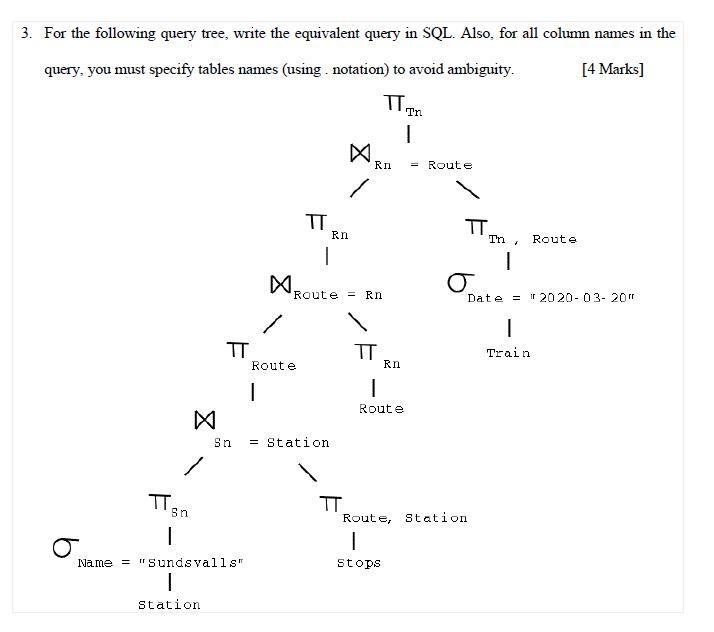 Solved 3. For the following query tree, write the equivalent | Chegg.com