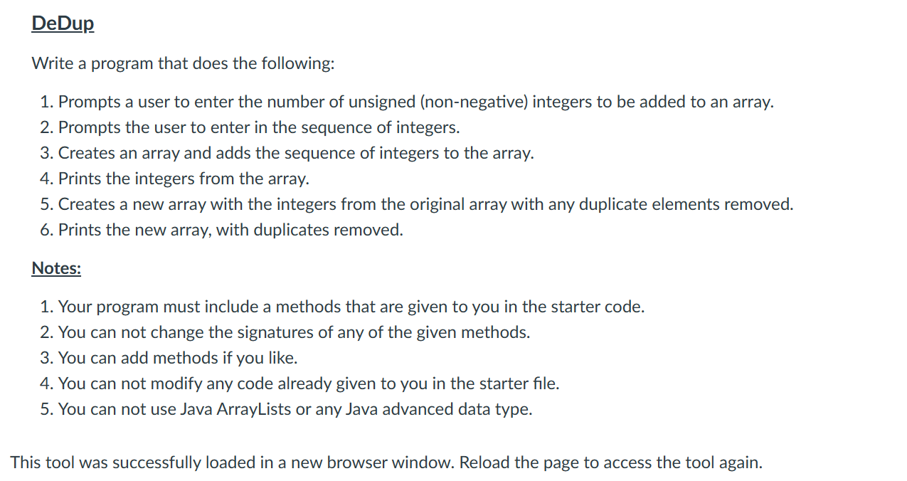 Solved DeDup Write a program that does the following: 1. | Chegg.com