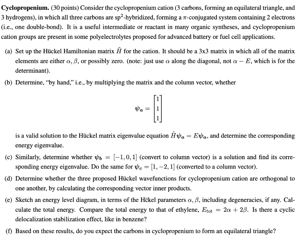 Solved Cyclopropenium. (30 points) Consider the | Chegg.com