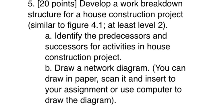 Solved 5. [20 points] Develop a work breakdown structure for | Chegg.com