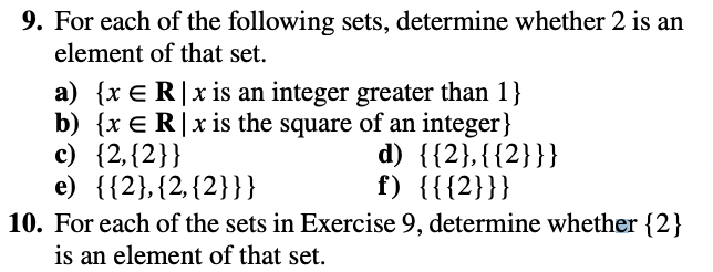 Solved Sets question: For these questions, how does {{{2}}} | Chegg.com
