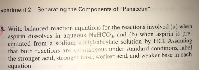 Solved xperiment 2 Separating the Components of "Panacetin" | Chegg.com