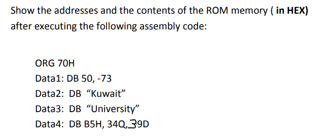 Solved Show the addresses and the contents of the ROM memory | Chegg.com