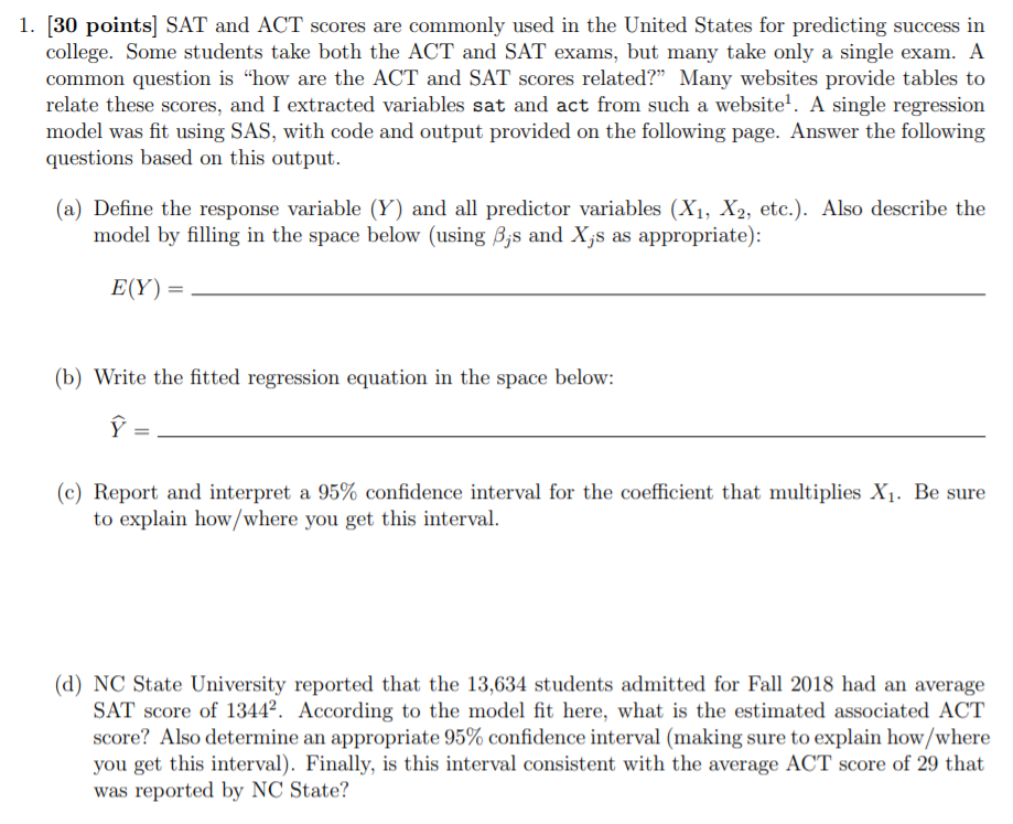 Solved The SAS System The REG Procedure Model: MODEL1 | Chegg.com