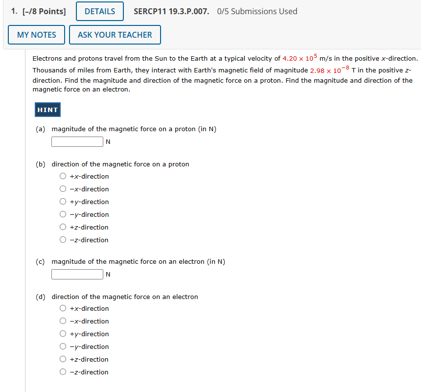 Solved -/8 Points] SERCP11 19.3.P.007. 0/5 Submissions Used | Chegg.com