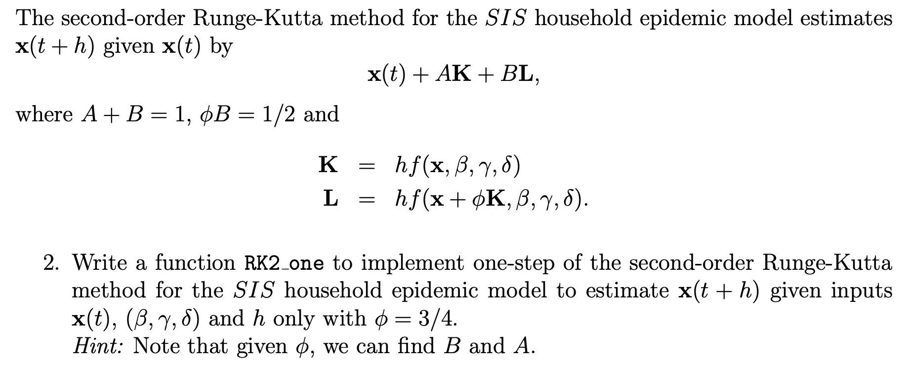 The second-order Runge-Kutta method for the SIS | Chegg.com
